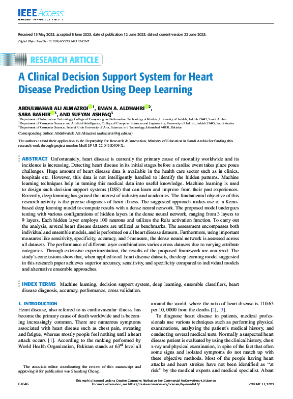 Pdf A Clinical Decision Support System For Heart Disease Prediction Using Deep Learning