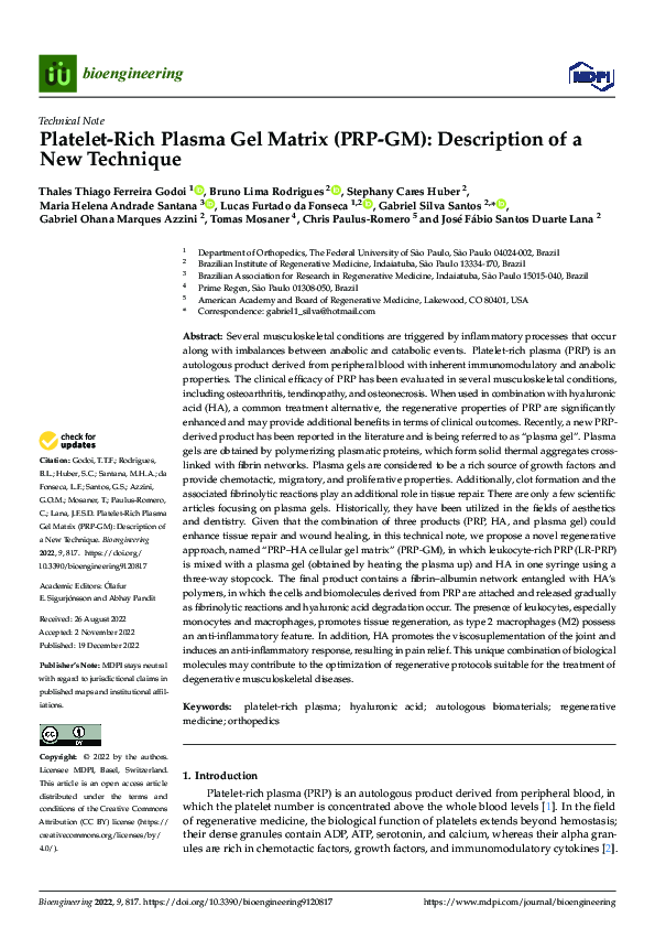 (PDF) Platelet-Rich Plasma Gel Matrix (PRP-GM): Description of a New ...