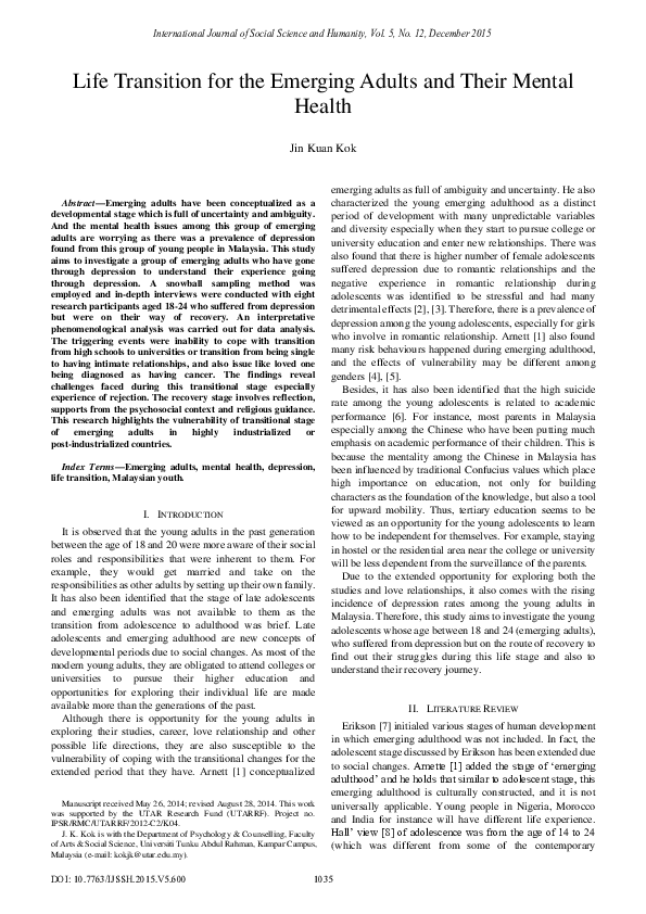 (PDF) Life Transition for the Emerging Adults and Their Mental Health