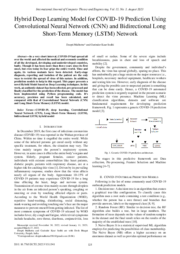 (PDF) Hybrid Deep Learning Model for COVID-19 Prediction Using Convolutional Neural Network (CNN ...