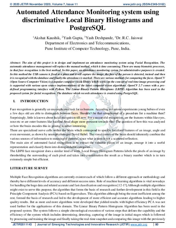 Pdf Automated Attendance Monitoring System Using Face Detection And