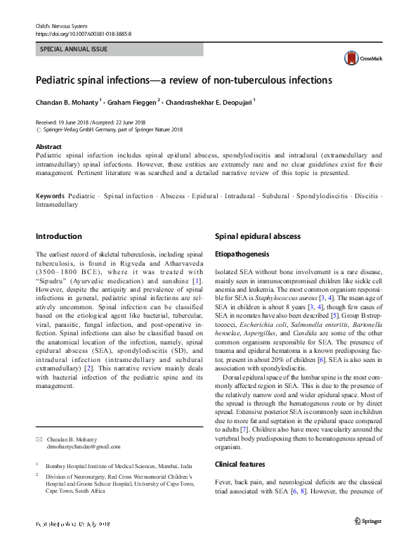 (PDF) Pediatric spinal infections—a review of non-tuberculous infections