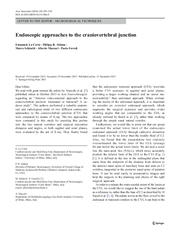 (PDF) Endoscopic Approaches to the Craniovertebral Junction and ...