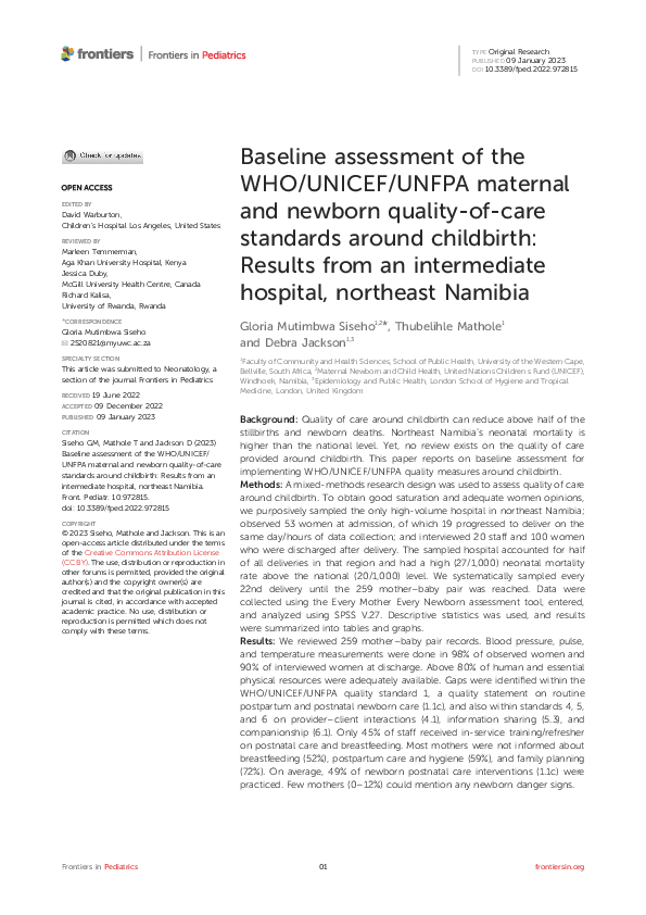(PDF) Baseline assessment of the WHO/UNICEF/UNFPA maternal and newborn ...