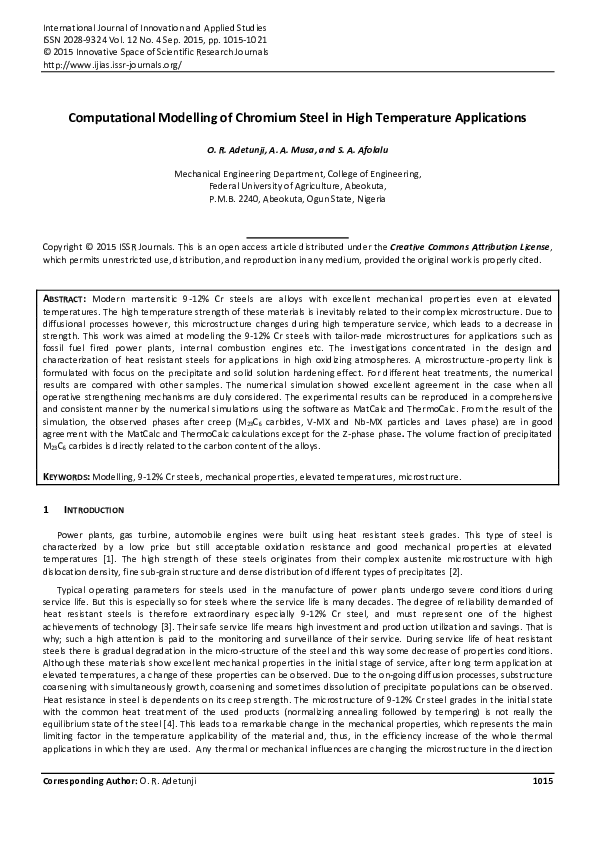(PDF) Computational Modelling of Chromium Steel in High Temperature ...