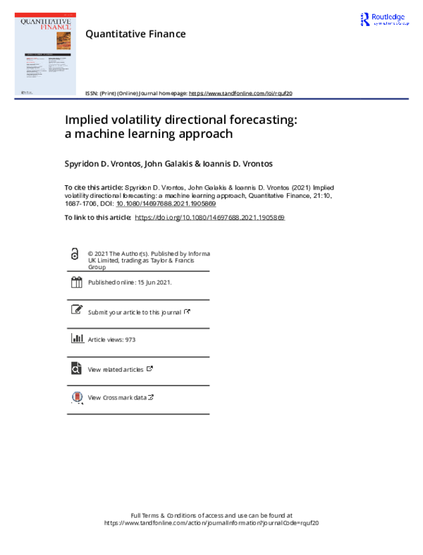 Pdf Forecasting U S Implied Volatility With Machine Learning