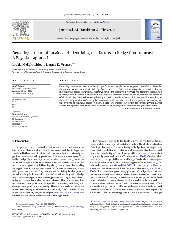 Pdf Detecting Structural Breaks And Identifying Risk Factors In Hedge Fund Returns A Bayesian