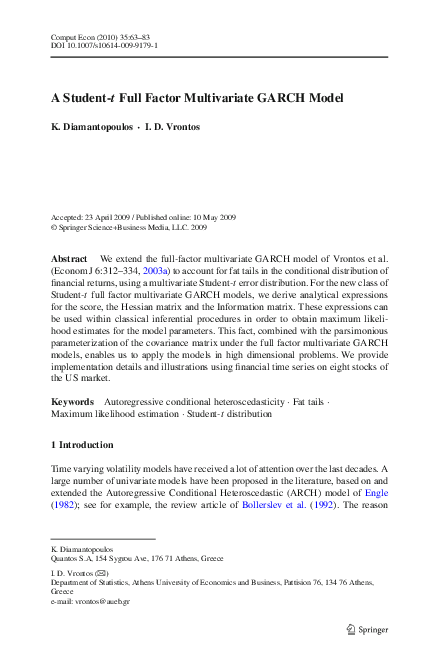 (PDF) A Student-t Full Factor Multivariate GARCH Model