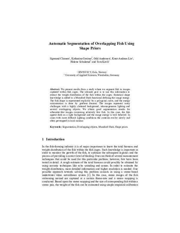 (PDF) Automatic Segmentation of Overlapping Fish Using Shape Priors (PDF) Automatic Segmentation of Overlapping Fish Using Shape Priors