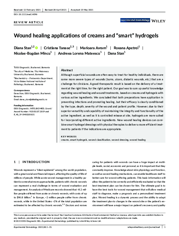 (PDF) Wound healing applications of creams and “smart” hydrogels