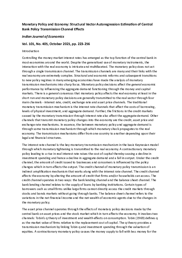 (PDF) Monetary Policy and Economy: Structural Vector Autoregression ...