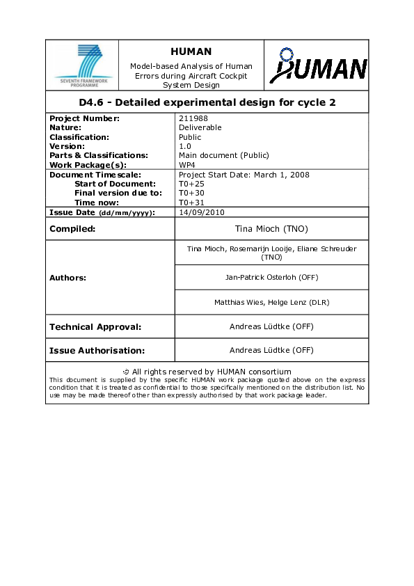 (PDF) HUMAN Deliverable D4.6 - detailed experimental design for cycle 2