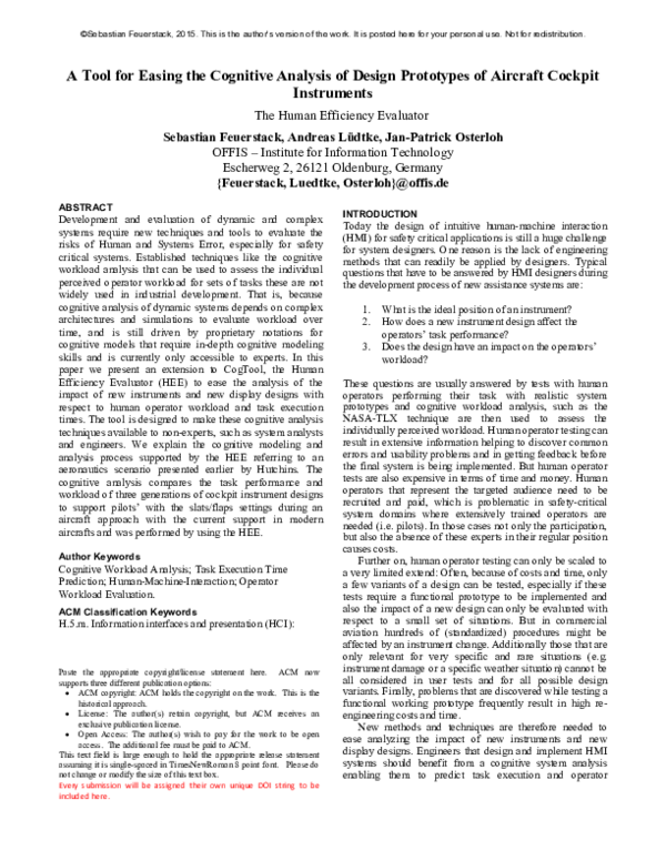 (PDF) A Tool for Easing the Cognitive Analysis of Design Prototypes of Aircraft Cockpit Instruments