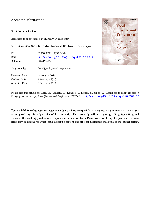 (PDF) Readiness to adopt insects in Hungary: A case study