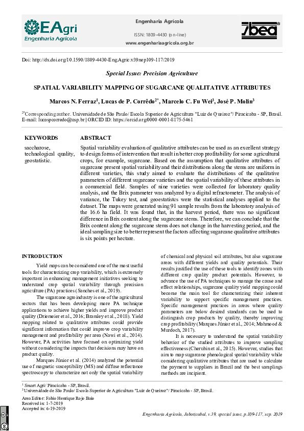 Spatial Variability Mapping of Sugarcane Qualitative Attributes Spatial Variability Mapping of Sugarcane Qualitative Attributes