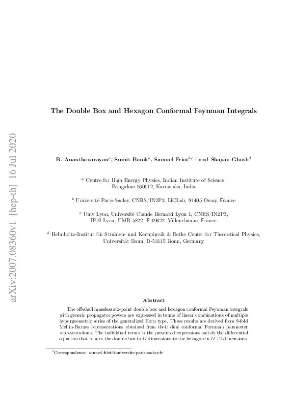 (PDF) Double box and hexagon conformal Feynman integrals | Shayan Ghosh - Academia.edu