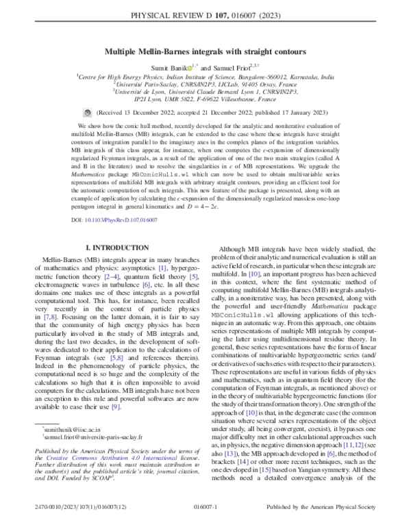 (PDF) Multiple Mellin-Barnes integrals with straight contours