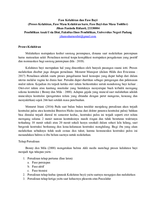 (DOC) Fase Kelahiran dan Fase Bayi (Proses Kelahiran, Fase Masa ...