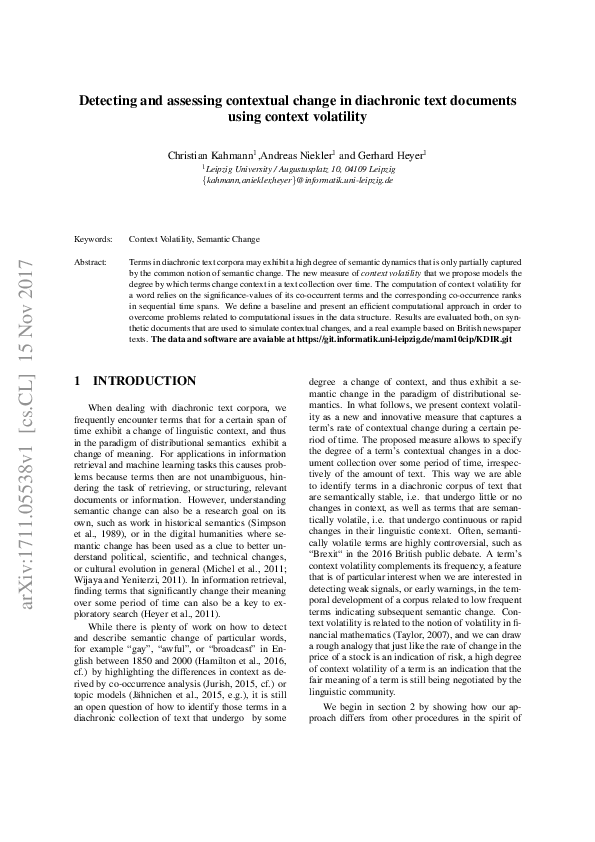(PDF) Detecting and Assessing Contextual Change in Diachronic Text Documents using Context ...