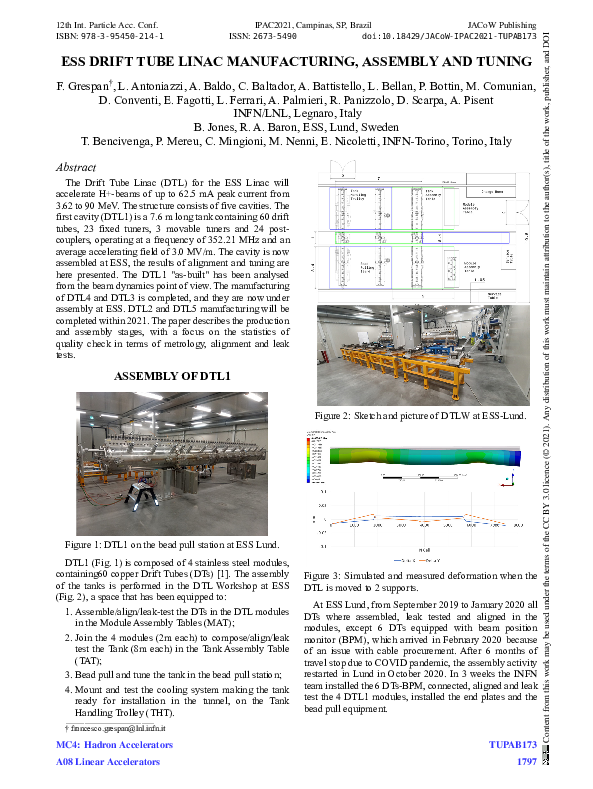 (PDF) ESS Drift Tube Linac Manufacturing, Assembly and Tuning