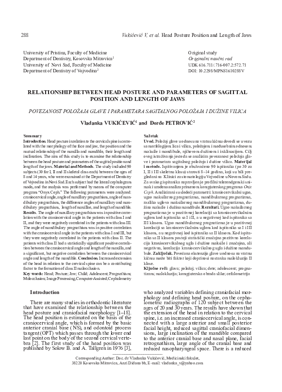 (PDF) Relationship between head posture and parameters of sagittal ...