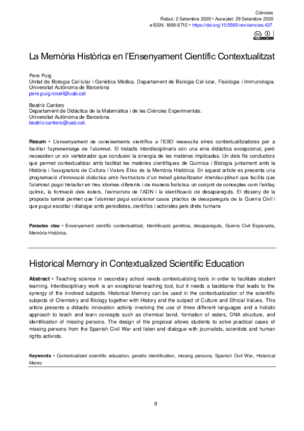 (PDF) Historical Memory in Contextualized Scientific Education