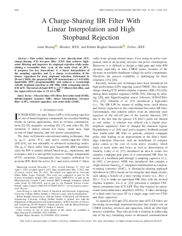 (PDF) A Charge-Sharing IIR Filter With Linear Interpolation and High Stopband Rejection | Amir ...