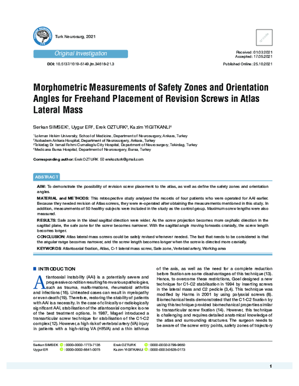 (PDF) Morphometric measurements of safety zones and orientation angles ...