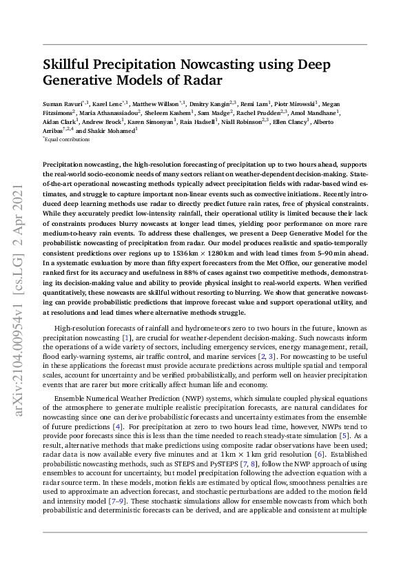 (PDF) Skillful Precipitation Nowcasting using Deep Generative Models of Radar