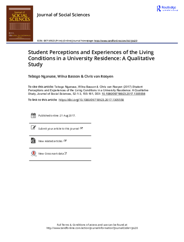 (PDF) Student Perceptions and Experiences of the Living Conditions in a ...