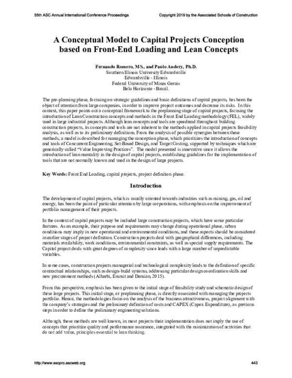 (PDF) A Conceptual Model to Capital Projects Conception based on Front-End Loading and Lean Concepts