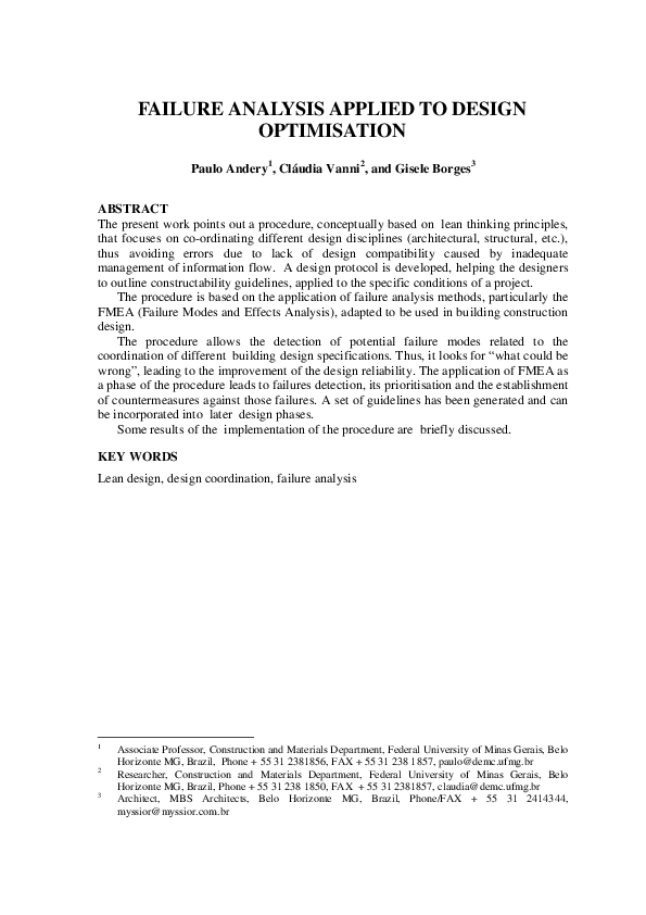 (PDF) Failure Analysis Applied to Design Optimisation