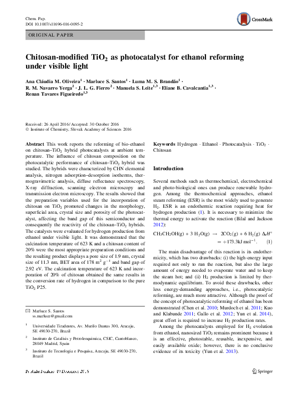 (PDF) Chitosan-modified TiO2 as photocatalyst for ethanol reforming ...
