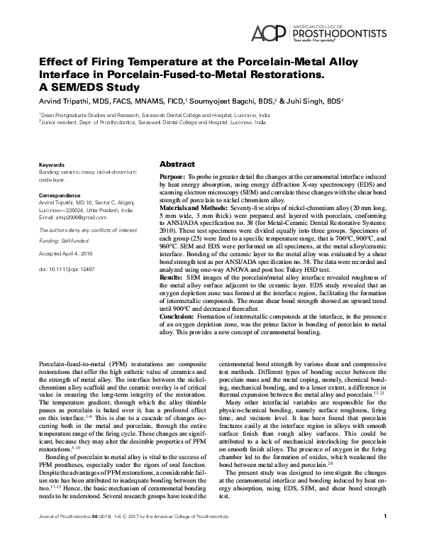 (PDF) Effect of Firing Temperature at the Porcelain-Metal Alloy Interface in Porcelain-Fused-to ...