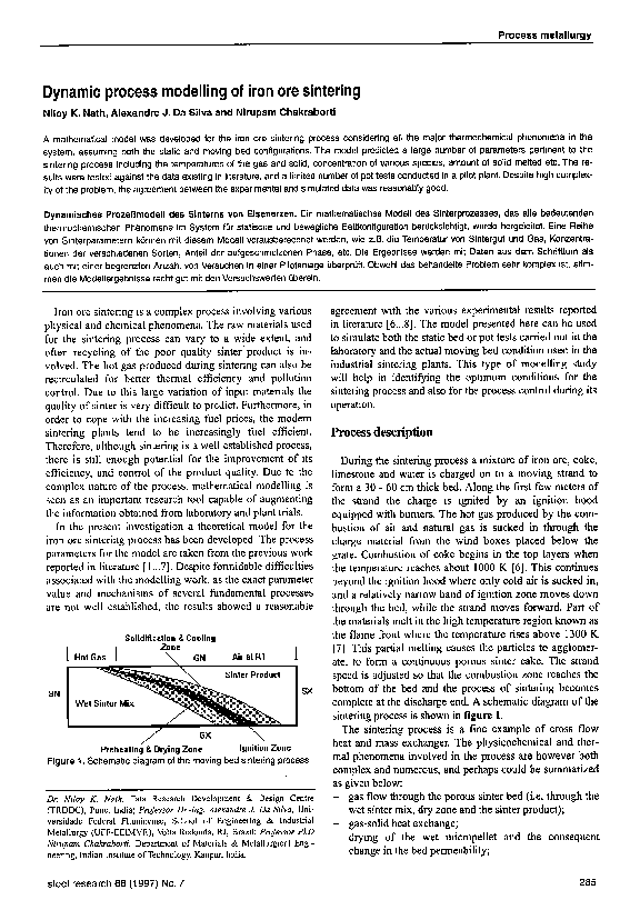 (PDF) Dynamic process modelling of iron ore sintering