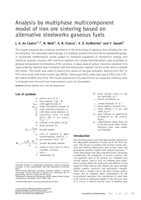 (PDF) Analysis by multiphase multicomponent model of iron ore sintering based on alternative ...