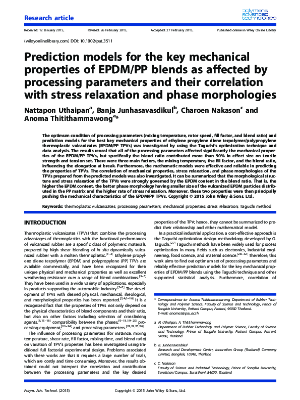 (PDF) Prediction models for the key mechanical properties of EPDM/PP ...