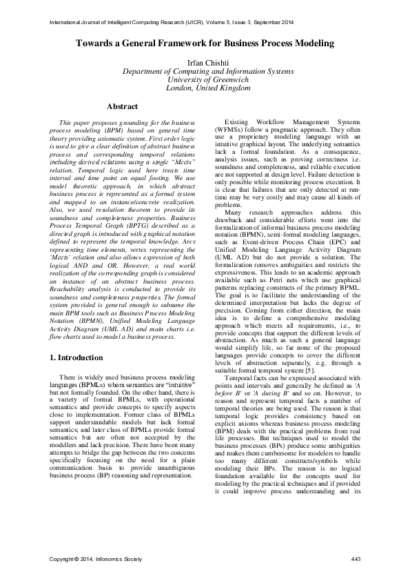 (PDF) Towards a General Framework for Business Process Modeling | Irfan Chishti - Academia.edu