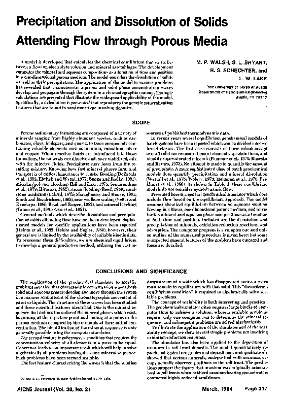 (PDF) Precipitation and dissolution of solids attending flow through ...