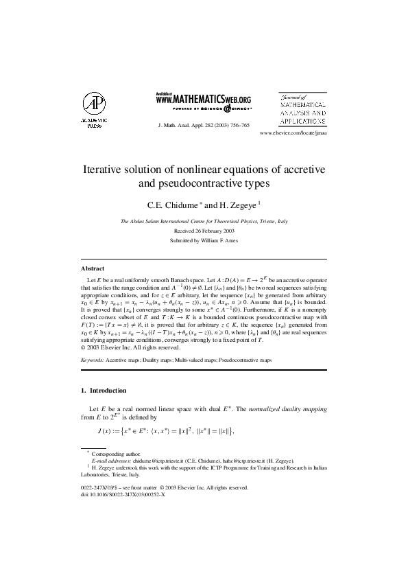 (PDF) Iterative solution of nonlinear equations of accretive and pseudocontractive types