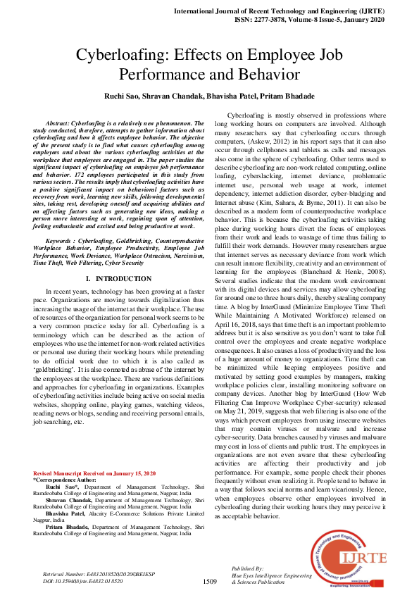 (PDF) Cyberloafing: Effects on Employee Job Performance and Behavior