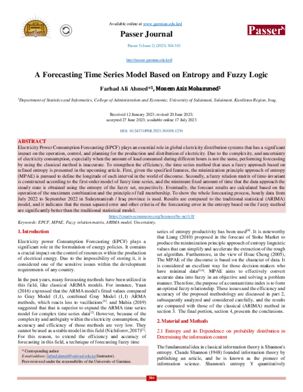 Pdf A Forecasting Time Series Model Based On Entropy And Fuzzy Logic