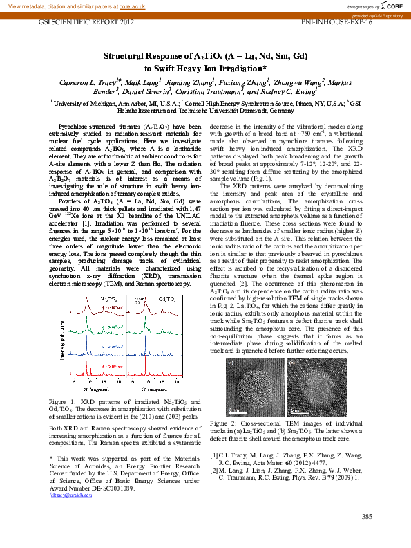 (PDF) Structural response of A2TiO5 (A = La, Nd, Sm, Gd) to swift heavy ...