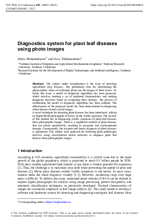 (PDF) Diagnostics system for plant leaf diseases using photo images ...
