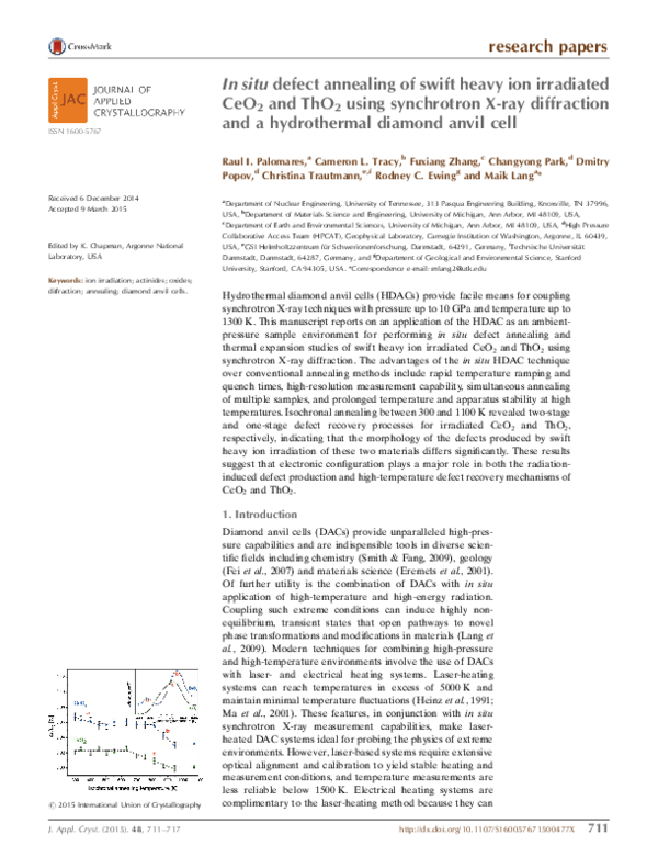 Pdf In Situ Defect Annealing Of Swift Heavy Ion Irradiated Ceo2 And Tho2 Using Synchrotron X