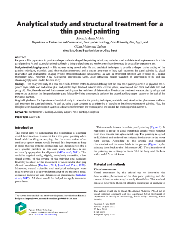 (PDF) Analytical study and structural treatment for a thin panel painting