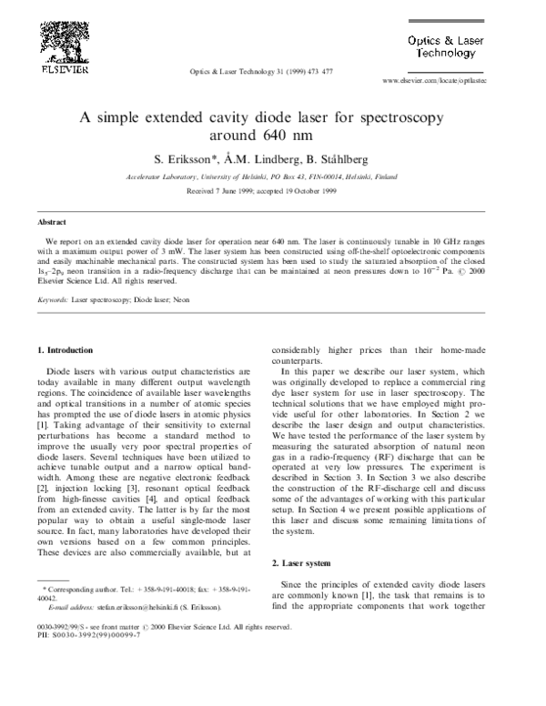 (PDF) A simple extended cavity diode laser for spectroscopy around 640 nm