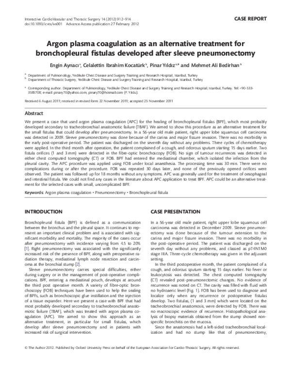 (PDF) Argon plasma coagulation as an alternative treatment for ...