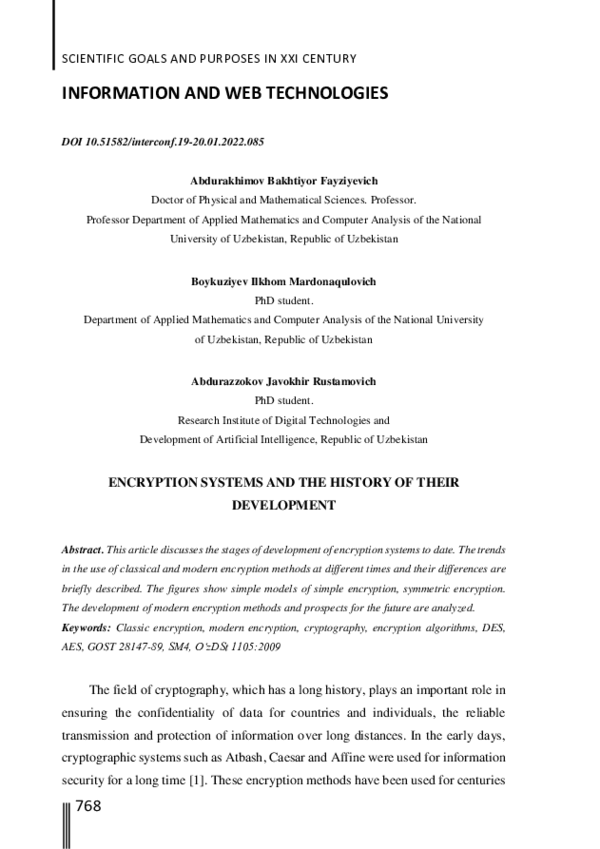 (PDF) Encryption Systems and the History of Their Development
