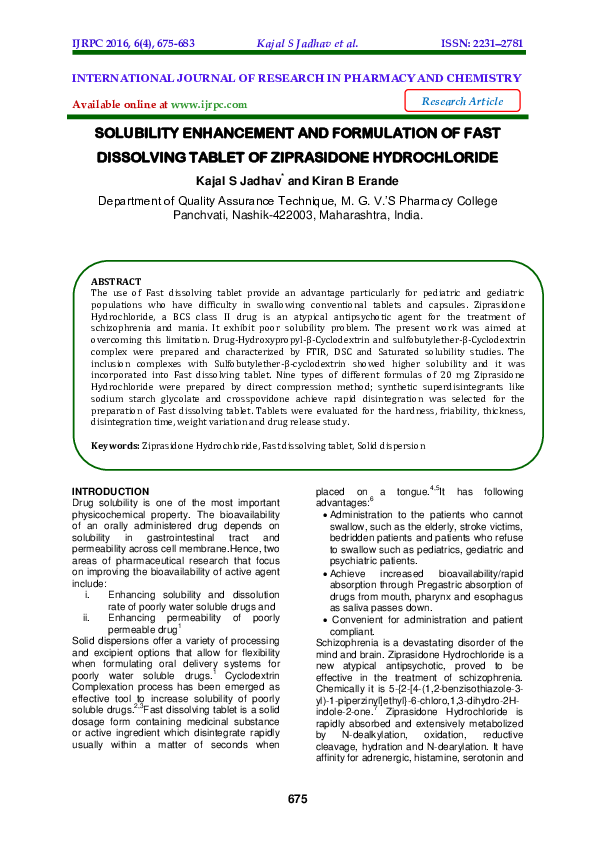 (PDF) Solubility Enhancement and Formulation of Fast Dissolving Tablet ...